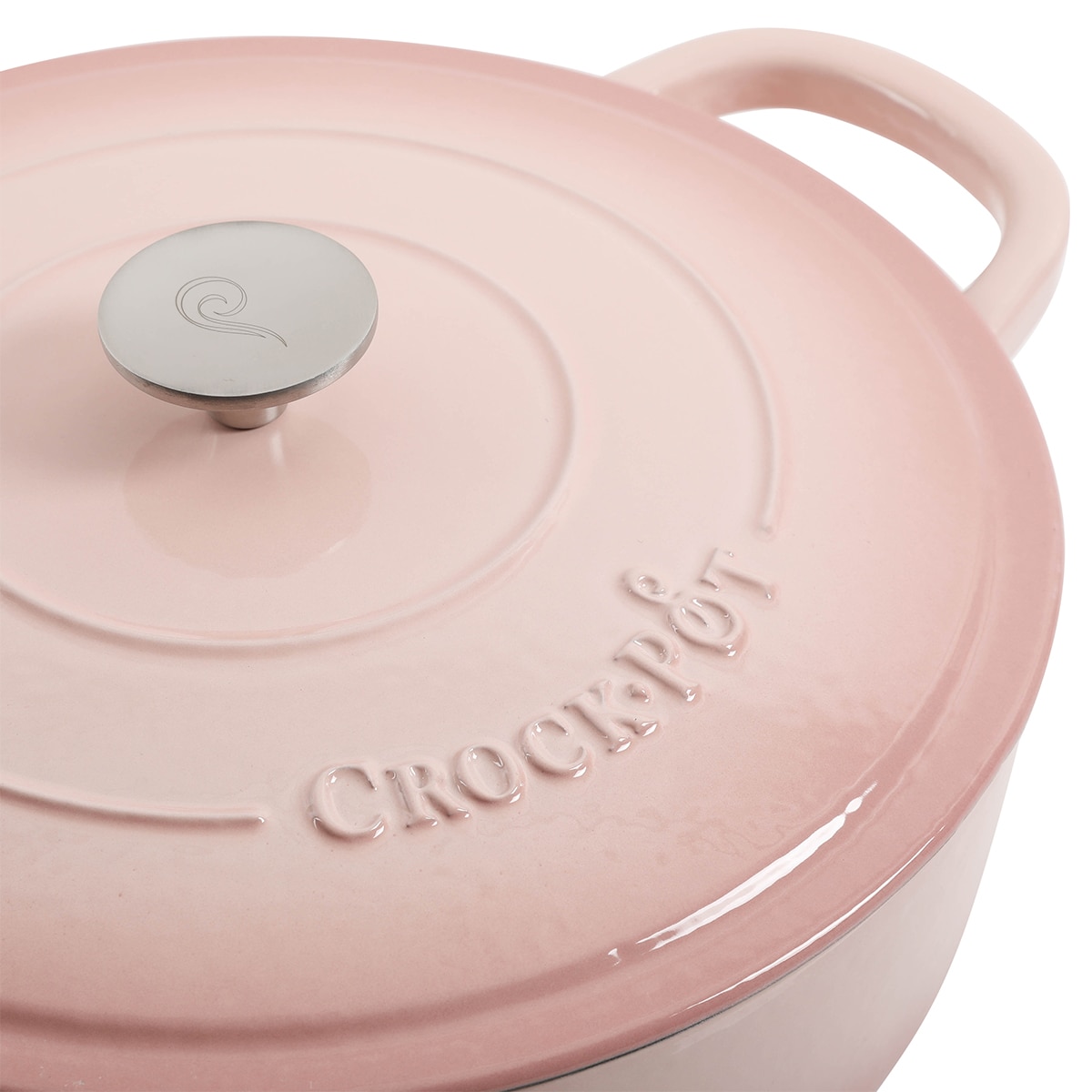 Vas cuptor cu capac, Crock-Pot, fonta emailata, rotund, roz pudra, 4.7L ...
