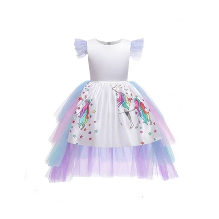 Rochie Unicorn cu trena detasabila, Alb, 3-5 ani, 100-110 cm - eMAG.ro