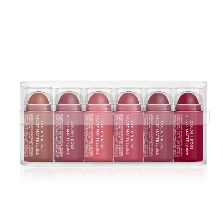 Set mini rujuri Golden Rose Velvet Matte, mat, hidratant, 6 culori, 6x0 ...