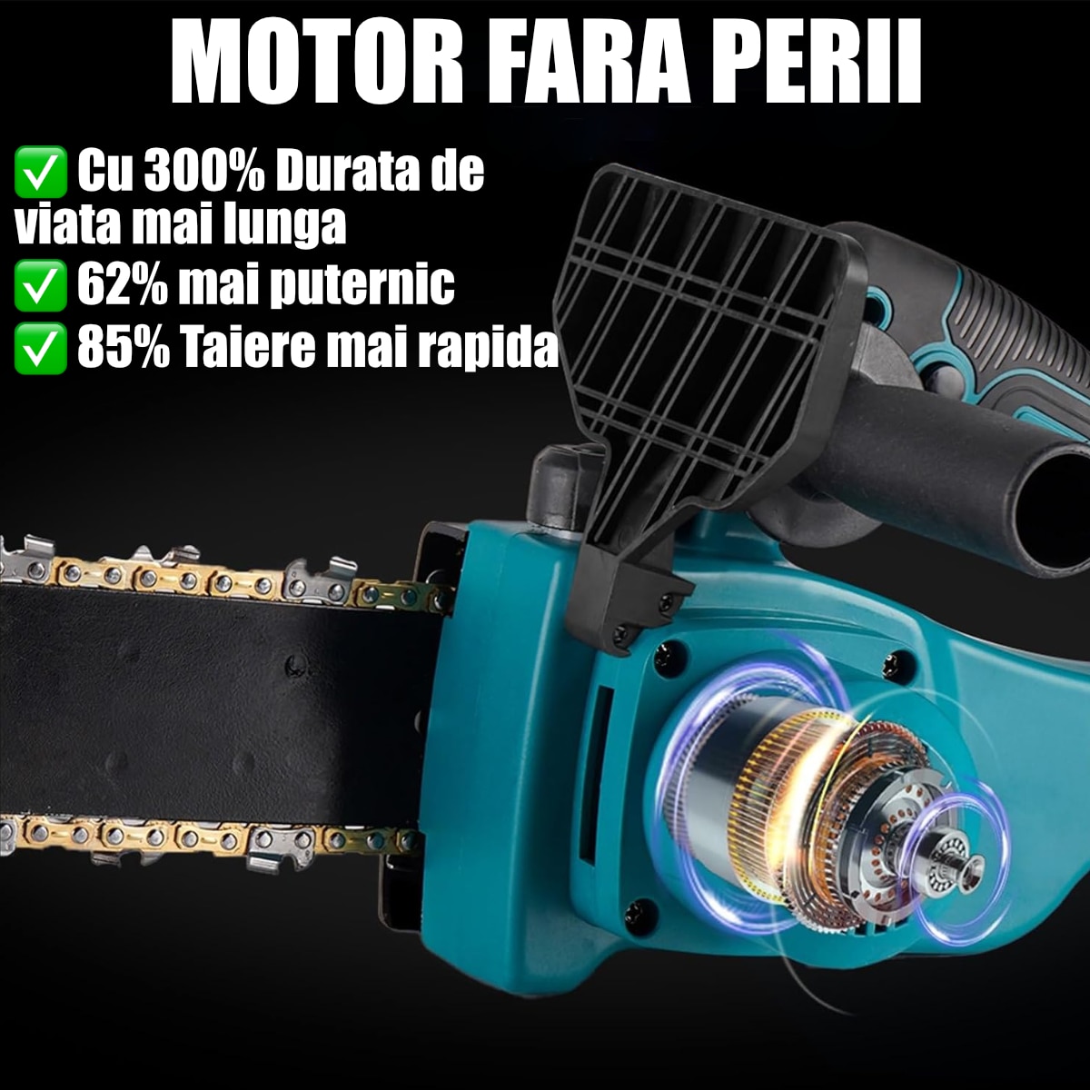 Mini fierastrau cu 2 acumulatori, motor Brushless, ungere lant automata ...