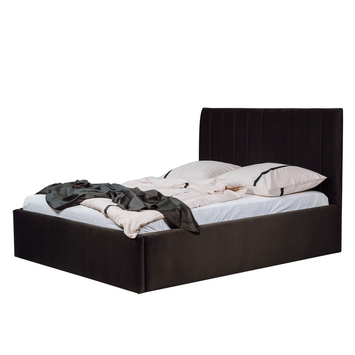 Pat Tapitat Cu Somiera Rabatabila Ravel, Negru, Dimensiune Saltea 140 x ...