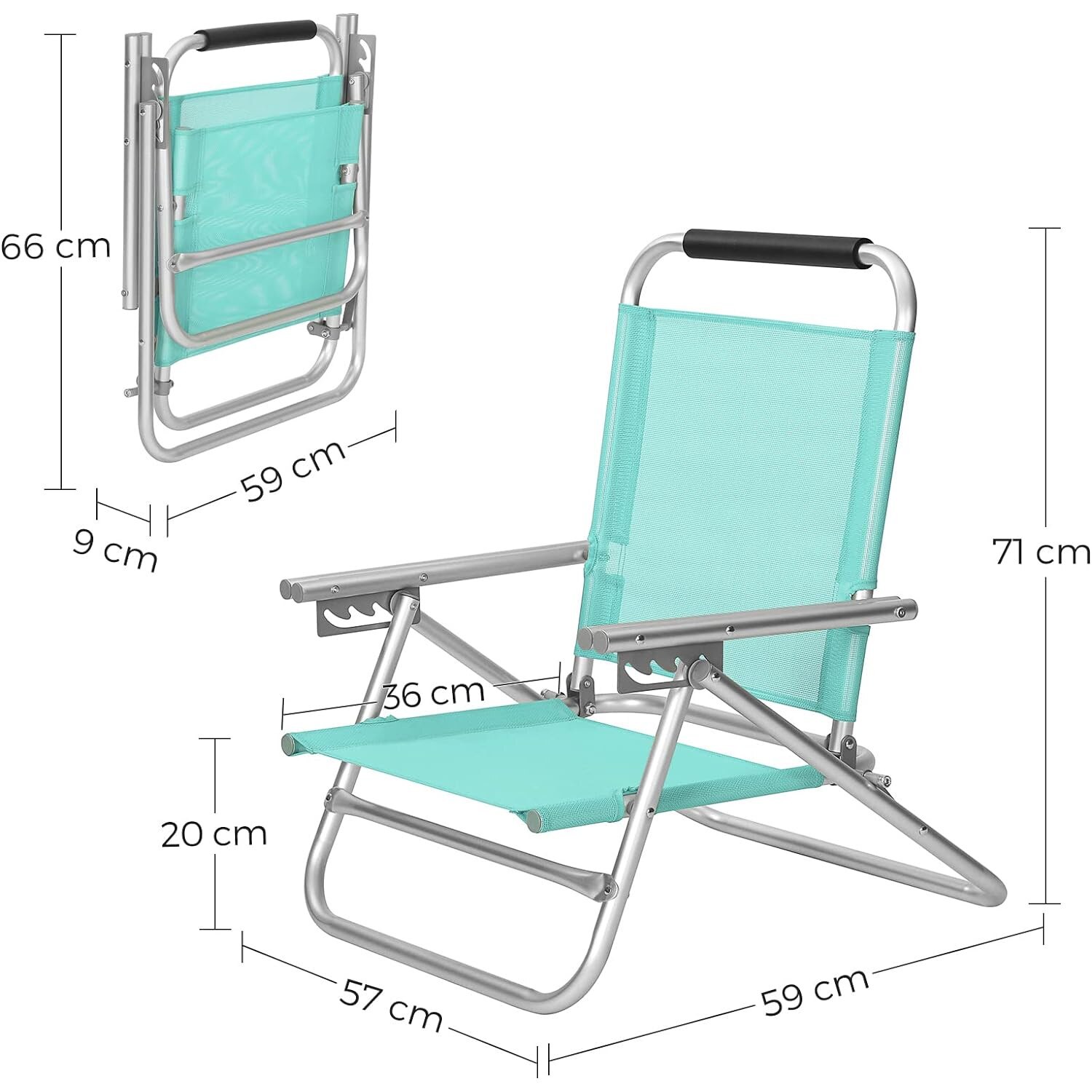 SONGMICS Scaun de plaja portabil cu spatar rabatabil in 4 pozitii, cu ...