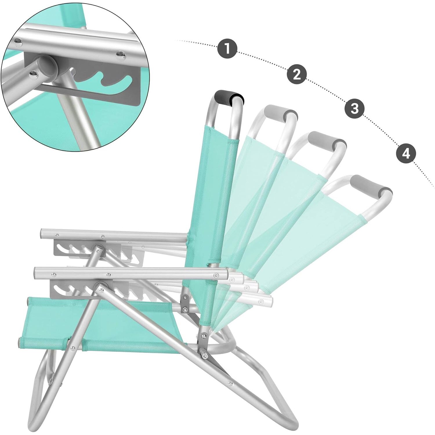Scaun de plaja SONGMICS portabil cu spatar rabatabil in 4 pozitii, cu ...