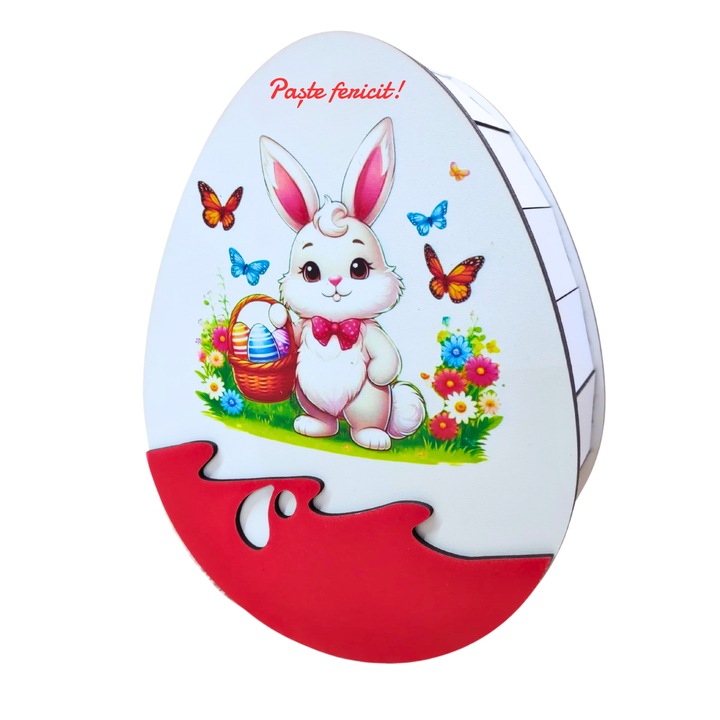Cutie tip Ou - Paste fericit! -v2, 25x20x6 cm, din lemn, pentru cadouri ...