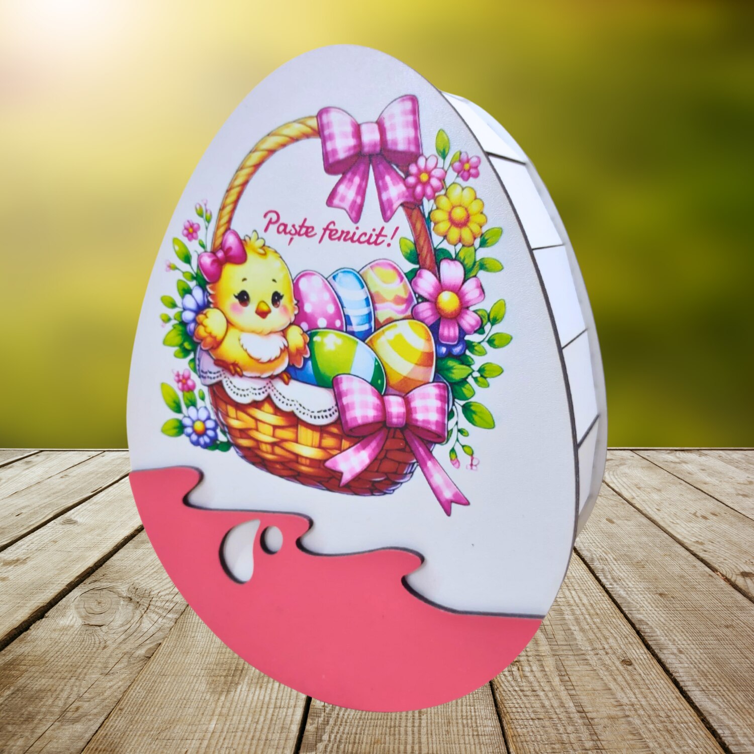 Cutie tip Ou - Paste fericit! -v3, 25x20x6 cm, din lemn, pentru cadouri ...