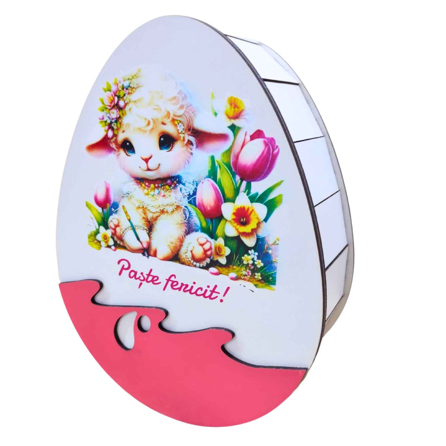 Cutie tip Ou - Paste fericit! -v5 25x20x6, din lemn, pentru cadouri sau ...