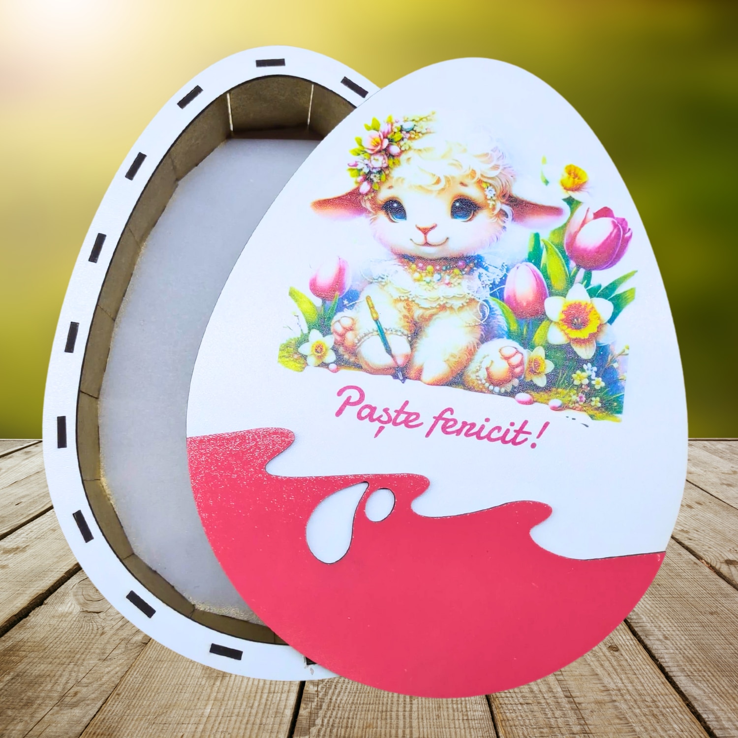 Cutie tip Ou - Paste fericit! -v5 25x20x6, din lemn, pentru cadouri sau ...