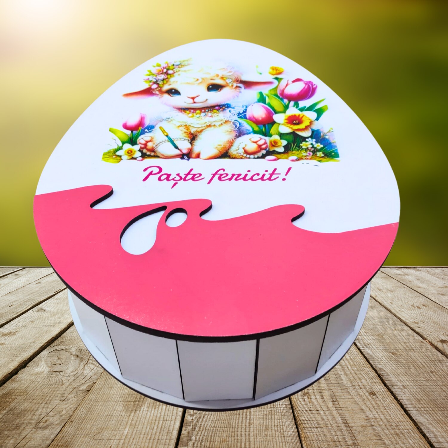 Cutie tip Ou - Paste fericit! -v5 25x20x6, din lemn, pentru cadouri sau ...