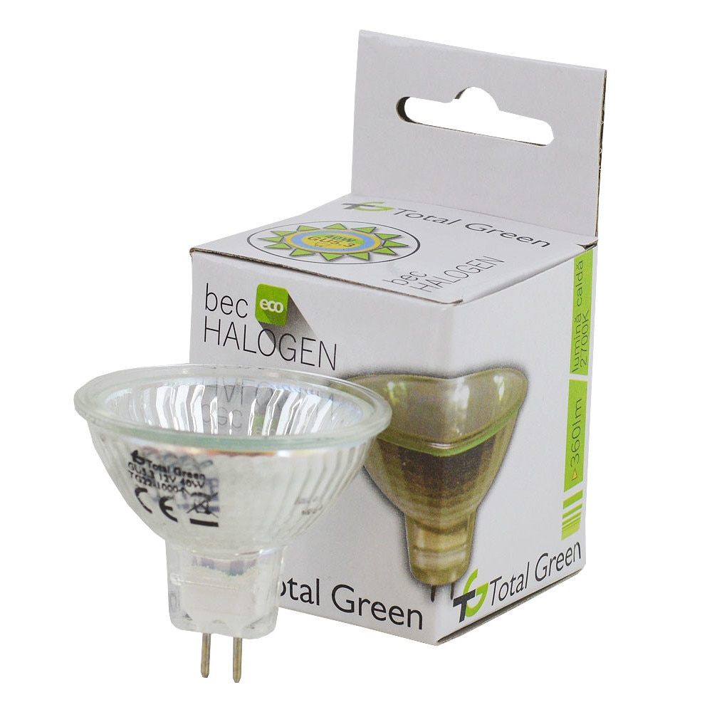 Bec halogen, Spot, MR16, ECO, Total Green, 40W, GU5.3, 12V, lumina ...