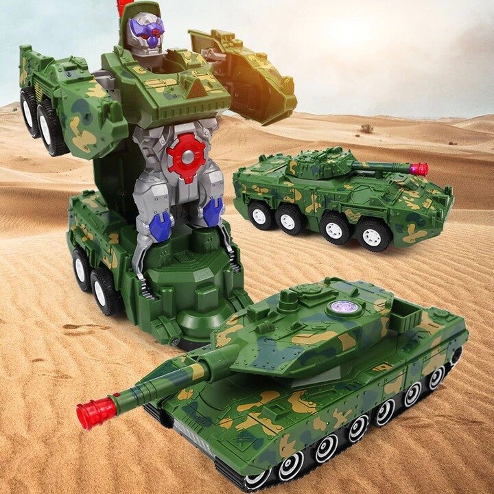 Tanc transformabil in robot, 2 in 1, cu lumina si sunete, rotire 360 ...