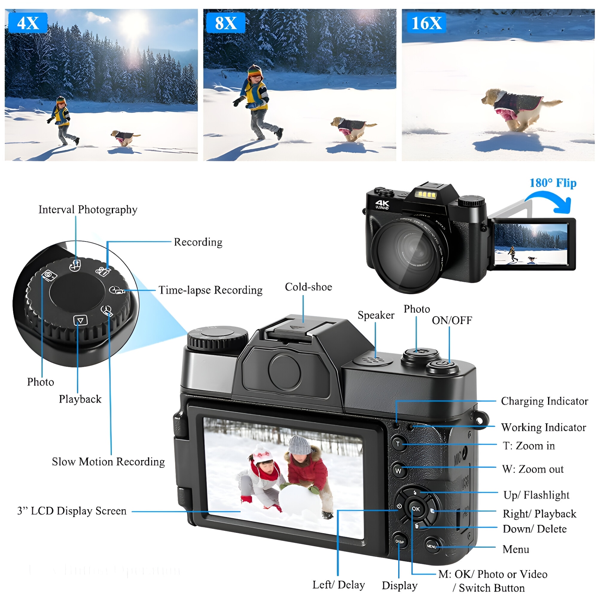 Aparat foto digital, 4K, autofocus, cu card de memorie de 64 GB ...