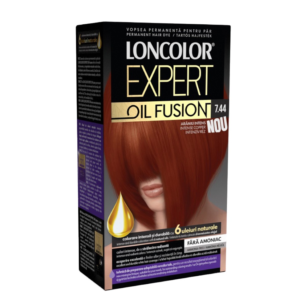 Vopsea de Par Permanenta Loncolor Expert Oil Fusion, 7.44 Aramiu Intens ...
