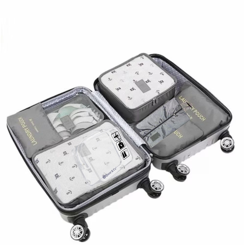 Set 7 huse organizare bagaj si o gentuta cosmetice calatorie, Quasar ...