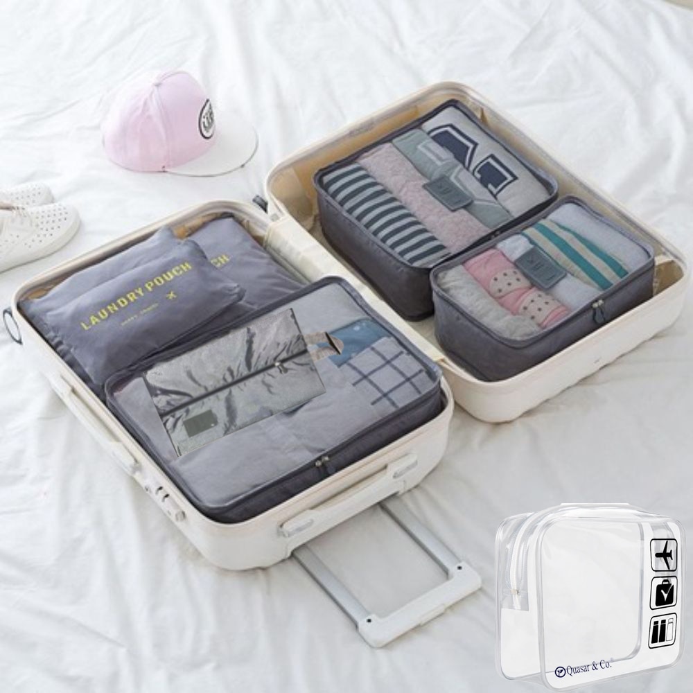 Set 7 huse organizare bagaj si o gentuta cosmetice calatorie, Quasar ...
