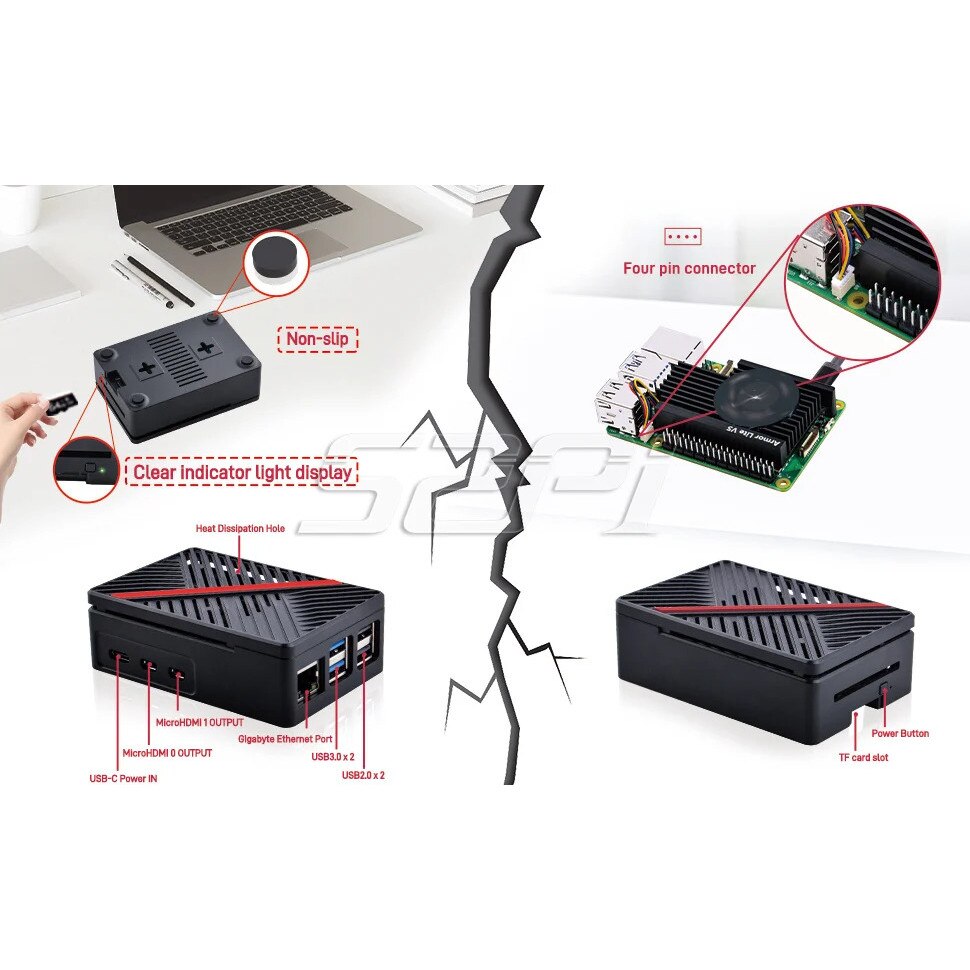 Carcasa Raspberry Pi 5, ABS, Negru si Alb, cu Ventilator - eMAG.ro