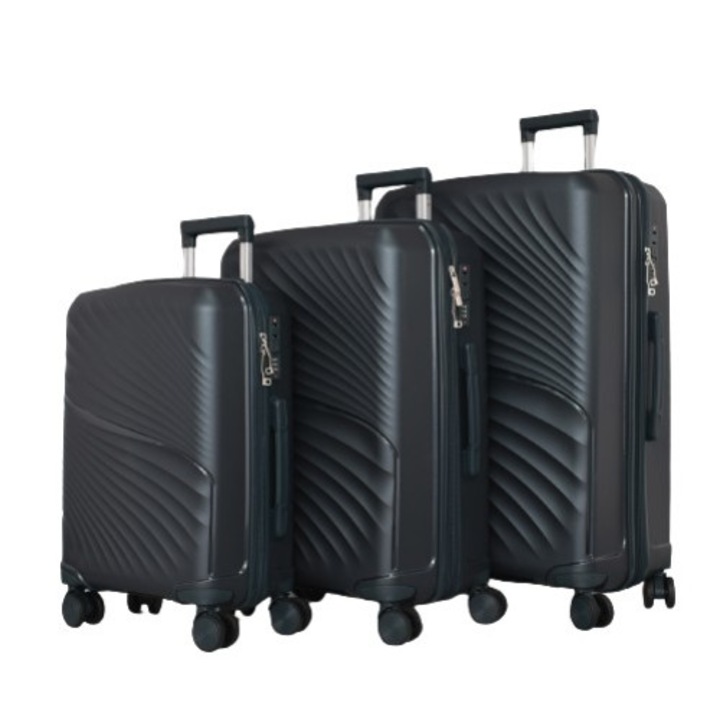 Set 3 valize Perfect line PP, 76/50/30 cm, Extender, Benzina, negru ...
