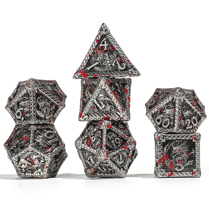 Set de 7 Zaruri, Metal, Argintiu, Standard DnD - eMAG.ro