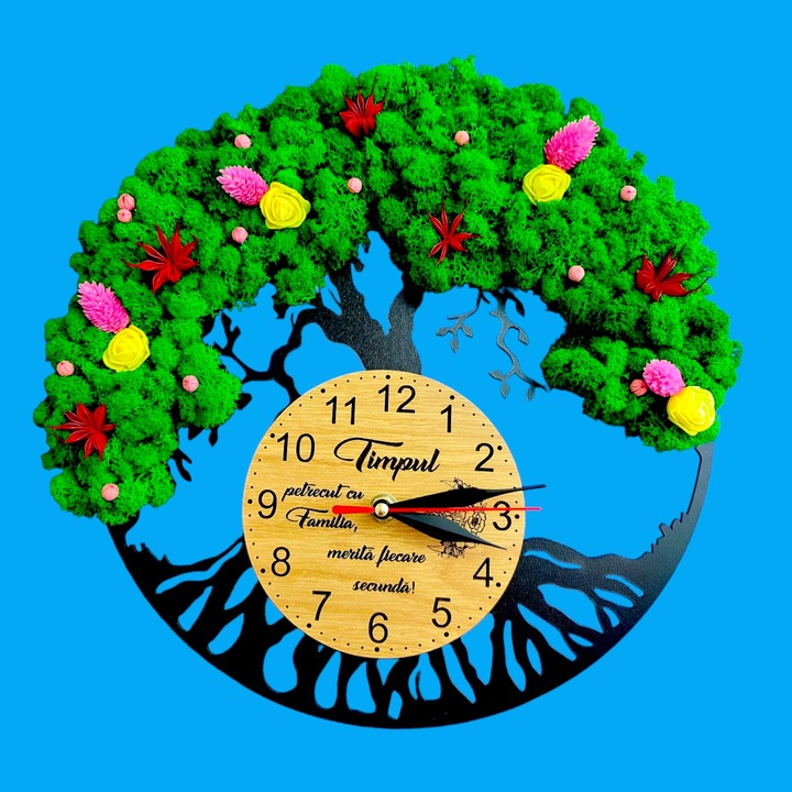 Ceas de perete decorativ copacul vietii, personalizat cu mesaj standard ...