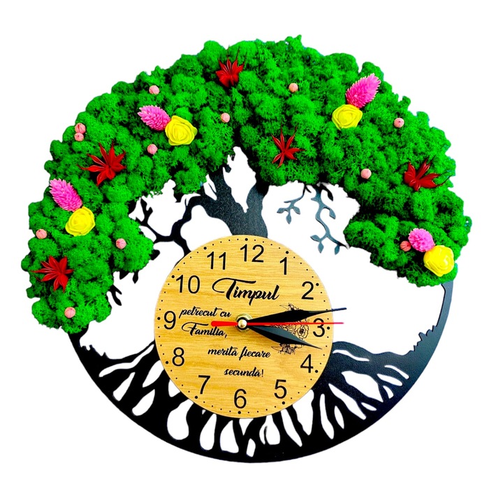Ceas de perete decorativ copacul vietii, personalizat cu mesaj standard ...