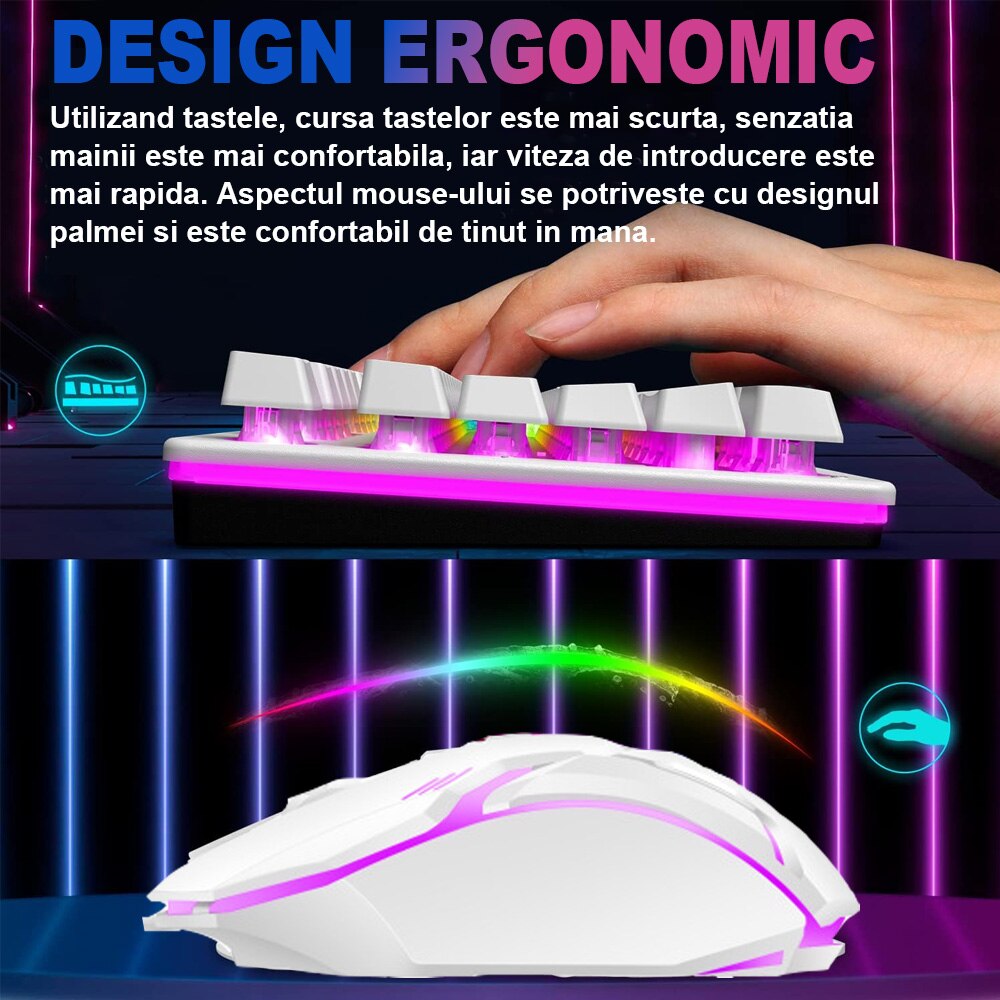 Kit Tastatura si Mouse wireless, Iluminare RGB, Impermeabil, 104 Taste ...