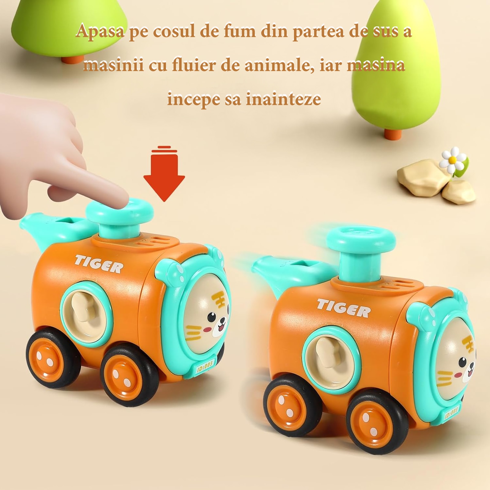 Un Set de Patru Masini de Jucarie, Tren de Animale cu Inertie de Desene ...