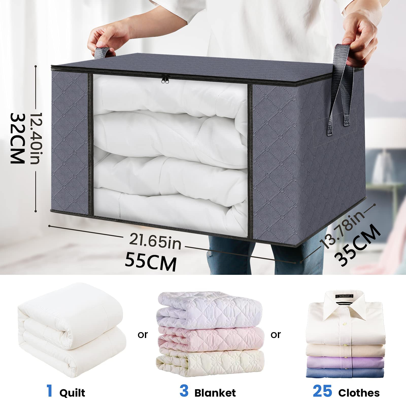 Set 6 Organizatoare pentru Haine, Capacitate 60L, cu Fereastra si ...