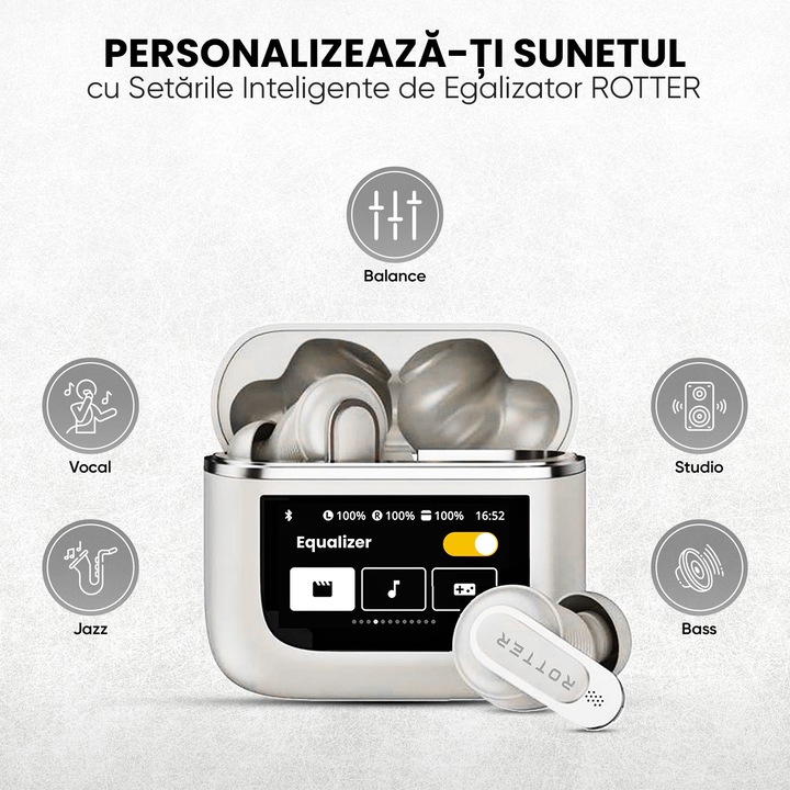 Casti wireless bluetooth ROTTER®️ cu Touch Screen si Anularea ...