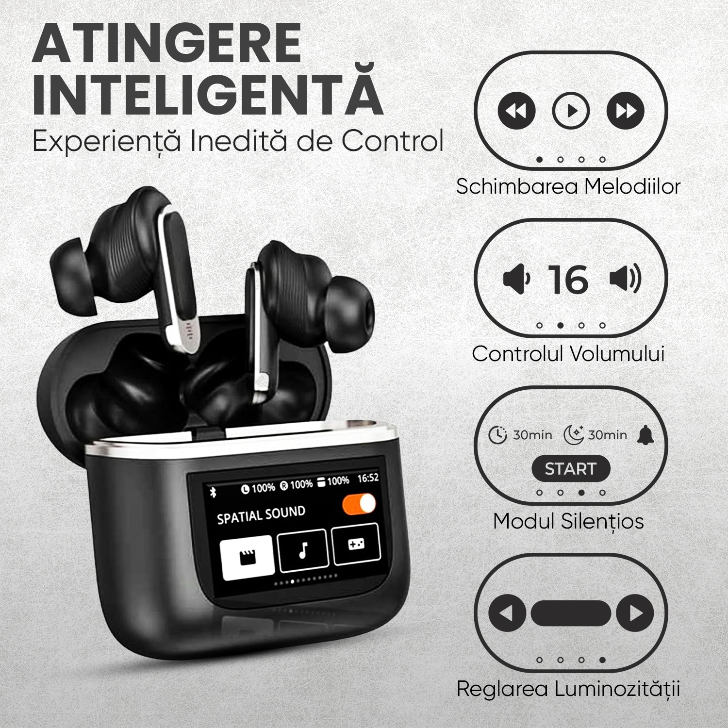 Casti wireless bluetooth ROTTER®️ cu Touch Screen si Anularea ...