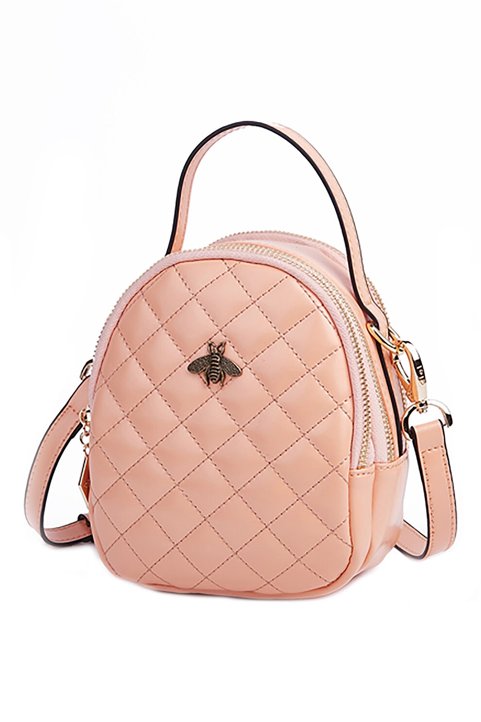 C'iel, Geanta bowler din piele cu aspect matlasat Anouk, Portocaliu pal ...