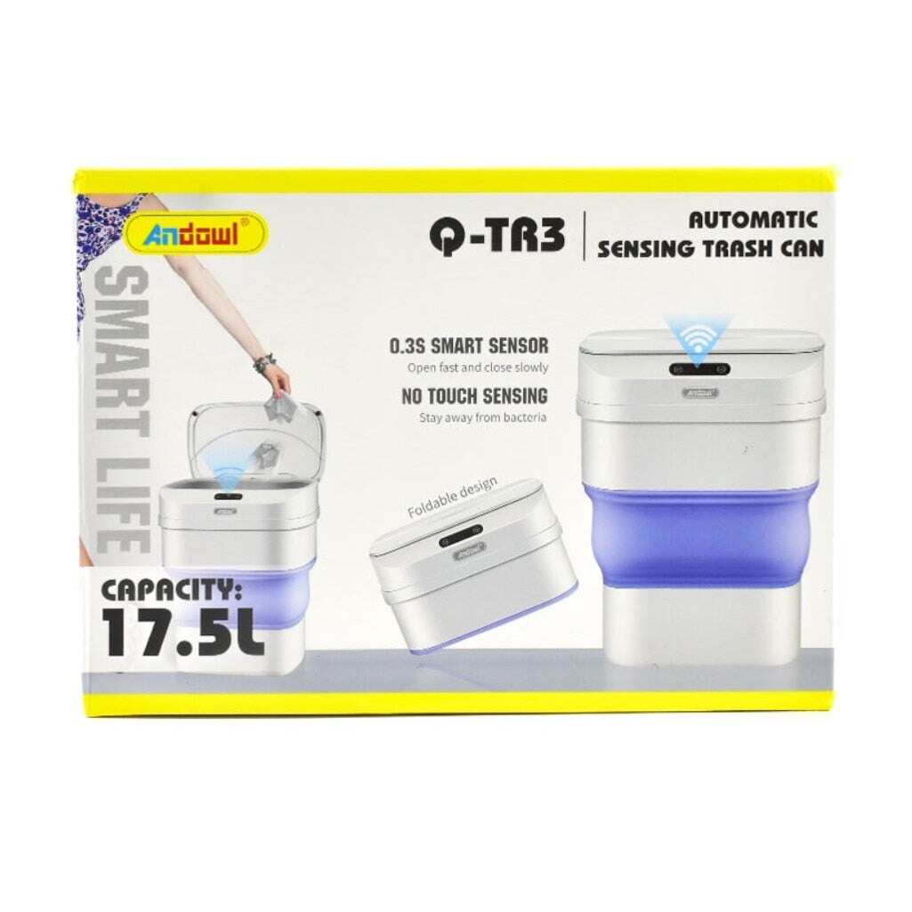 Cos de gunoi smart, pliabil, cu senzor de miscare de 8 - 17.5L - Alb/Albastru - eMAG.ro