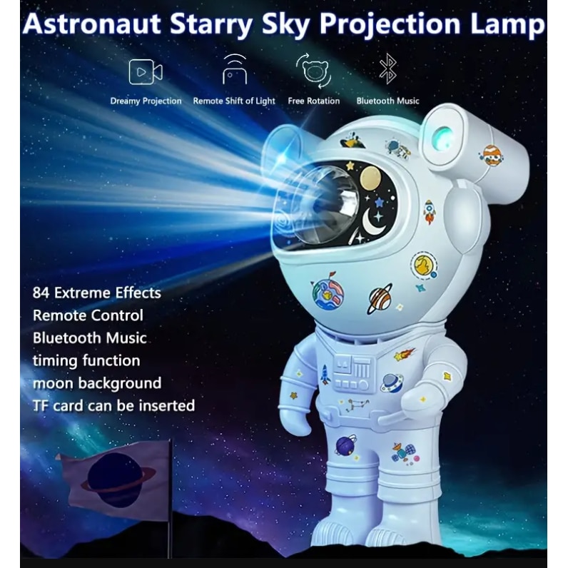 Proiector LED in forma de astronaut cu sunete si lumini, stickere ...