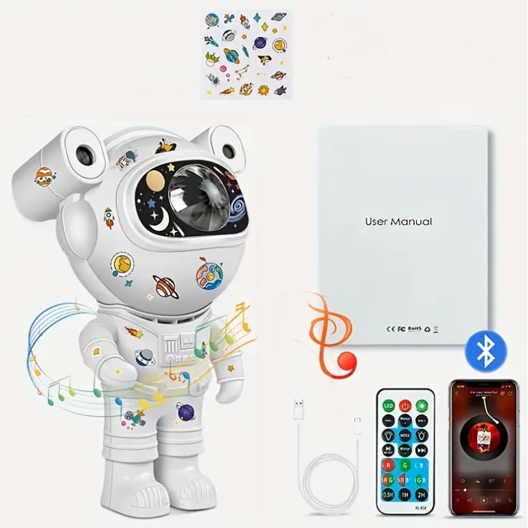 Proiector LED in forma de astronaut cu sunete si lumini, stickere ...