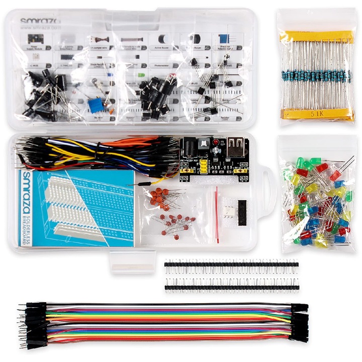Set Componente Electronice, Breadboard 830 puncte, LED-uri, compatibil ...