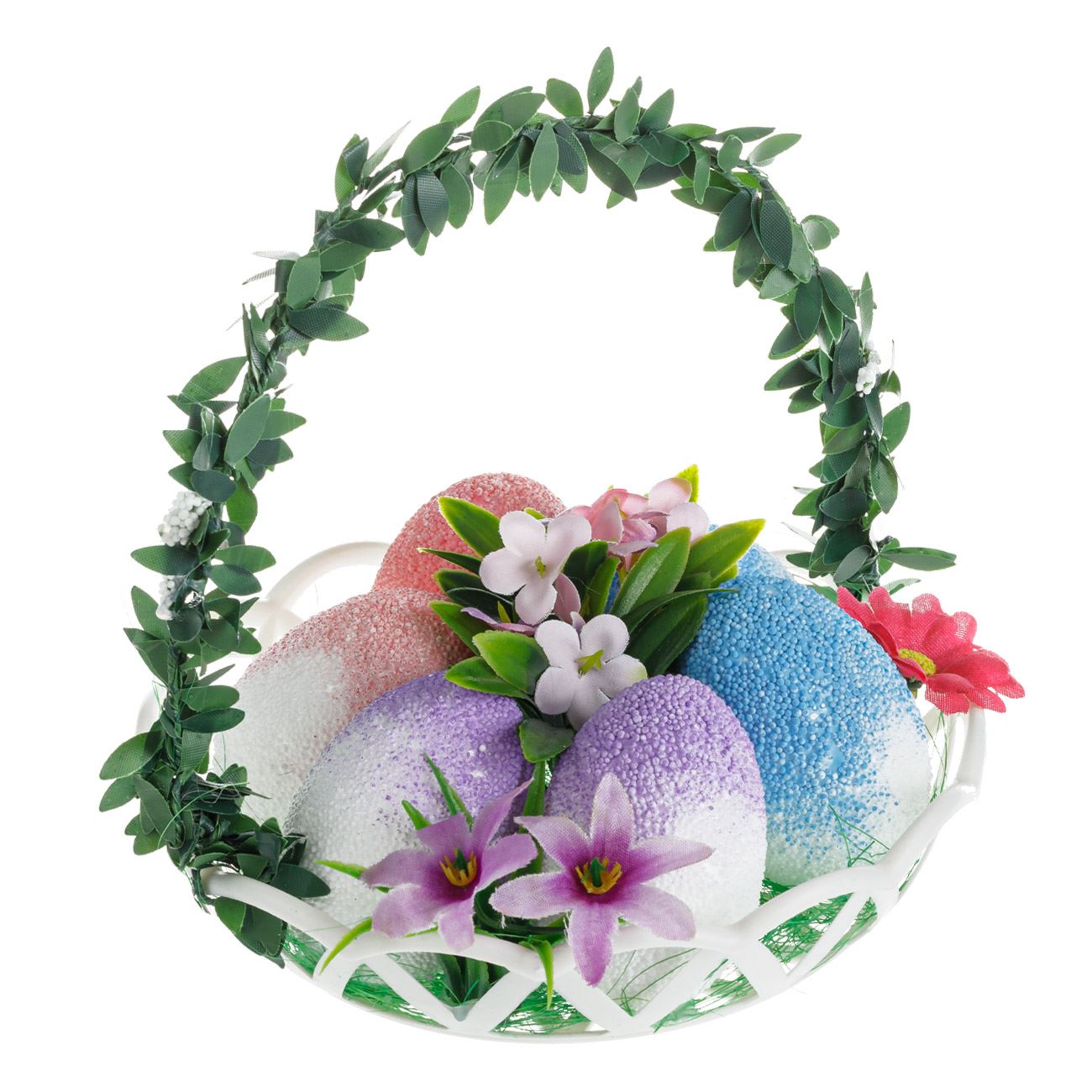 Cos decorativ de Paste Shopiens®, cu maner din verdeata, cu 6 oua din ...