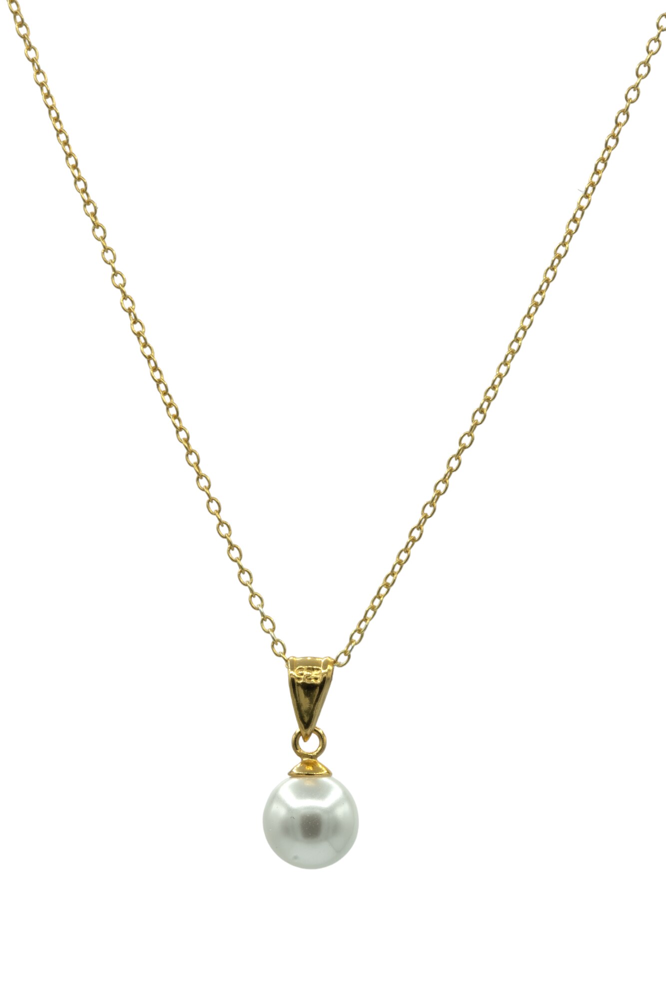 Colier din argint placat cu Aur 24K pandant Perla - 38 cm - Unisex ...