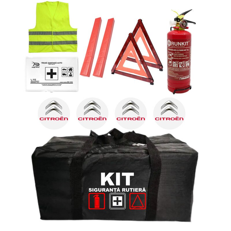 Kit Trusa siguranta rutiera auto omologat R.A.R, Stingator cu manometru ...