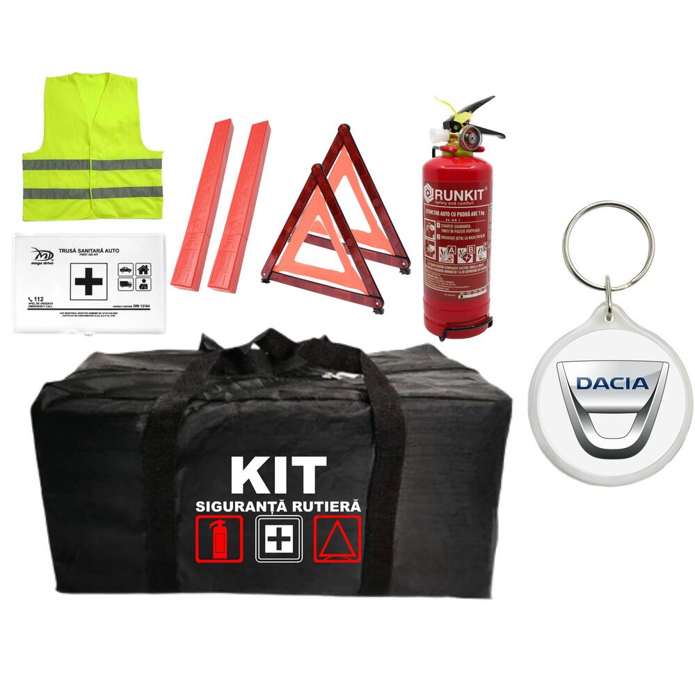 Kit Trusa siguranta rutiera auto omologat R.A.R, Stingator cu manometru ...