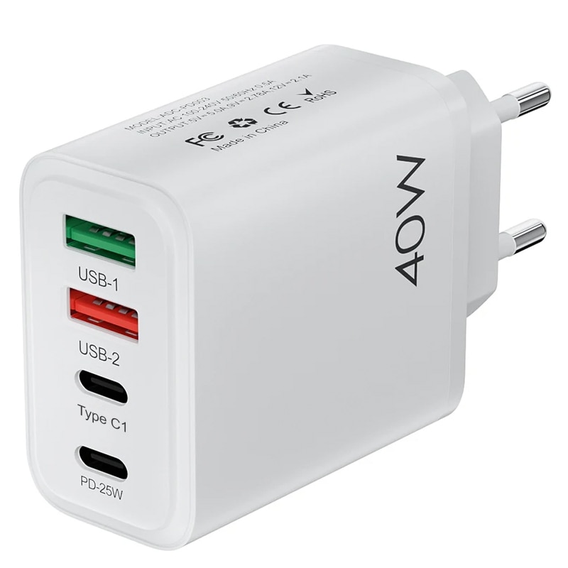 Incarcator retea Fast Charge 40W M40, 2 porturi PD, 2 porturi USB, 9V ...