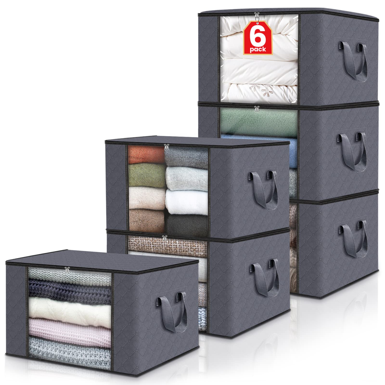 Set 6 Organizatoare pentru Haine, Capacitate 60L, cu Fereastra si ...