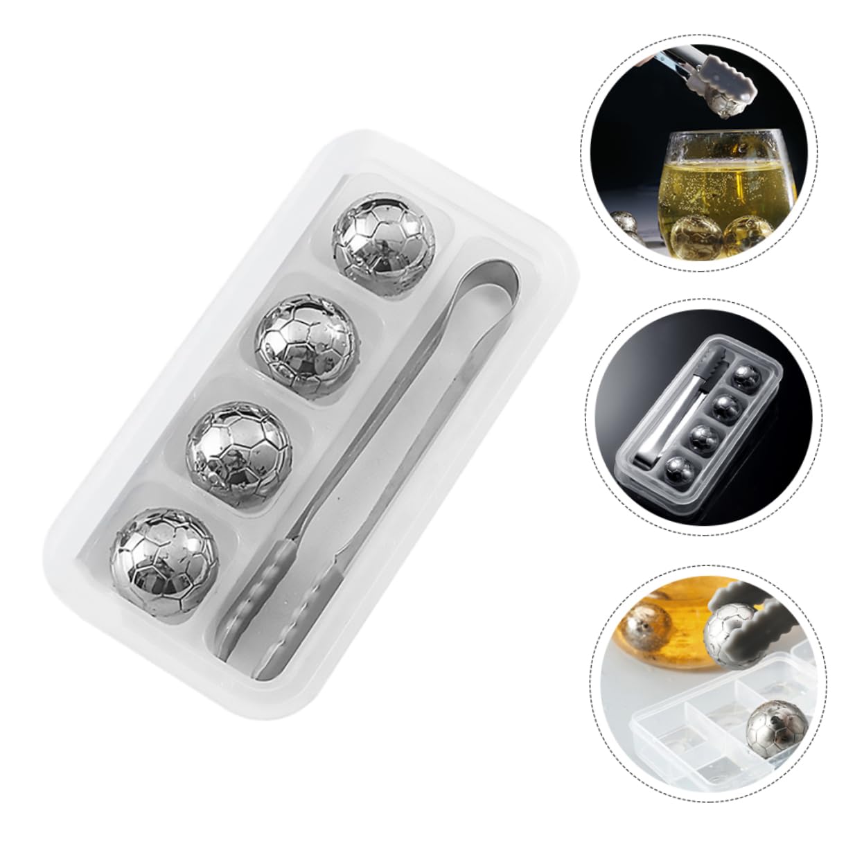Set 4 cuburi de gheata din inox, cu cleste si cutie de depozitare, 2 ...