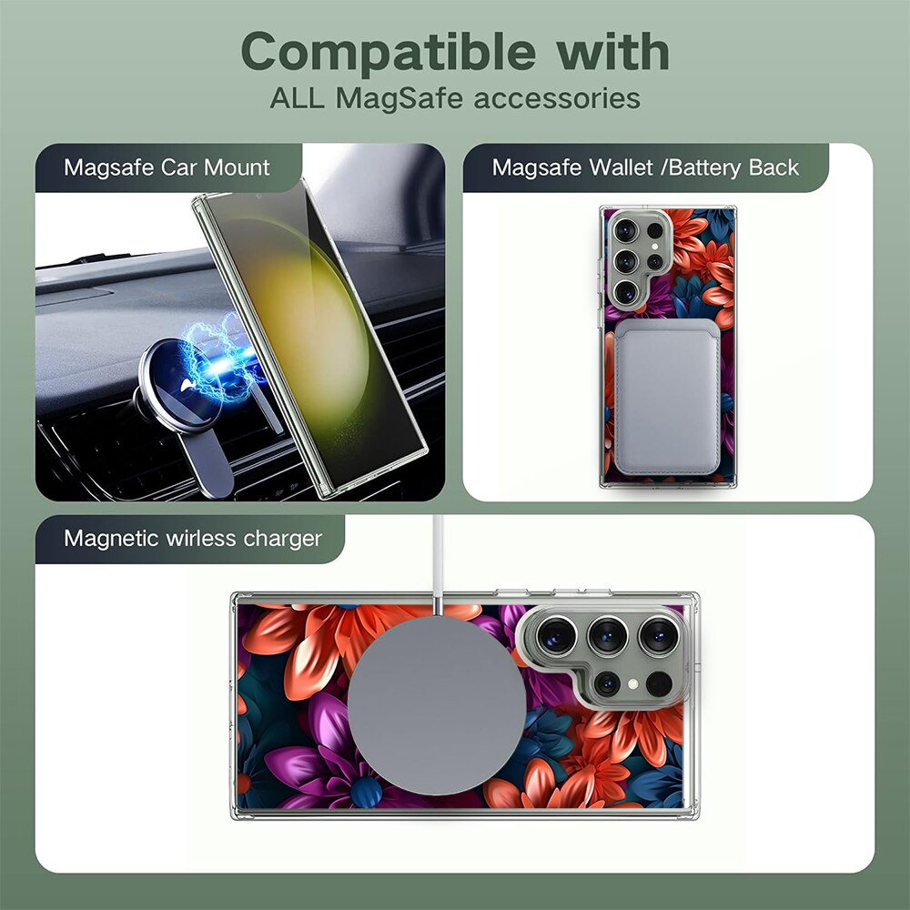 Персонализиран калъф за samsung galaxy s24 ultra, магнитна приставка magsafe, 3d flower mix 14 ...