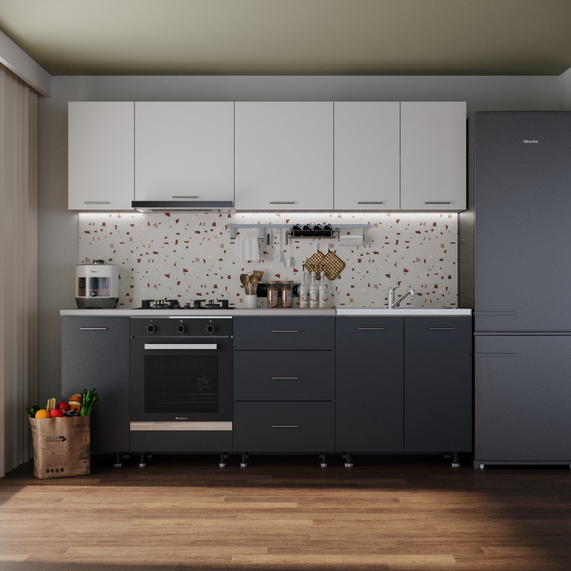 Set Mobila Bucatarie Sena 2.4 m Antracit si Alb - eMAG.ro