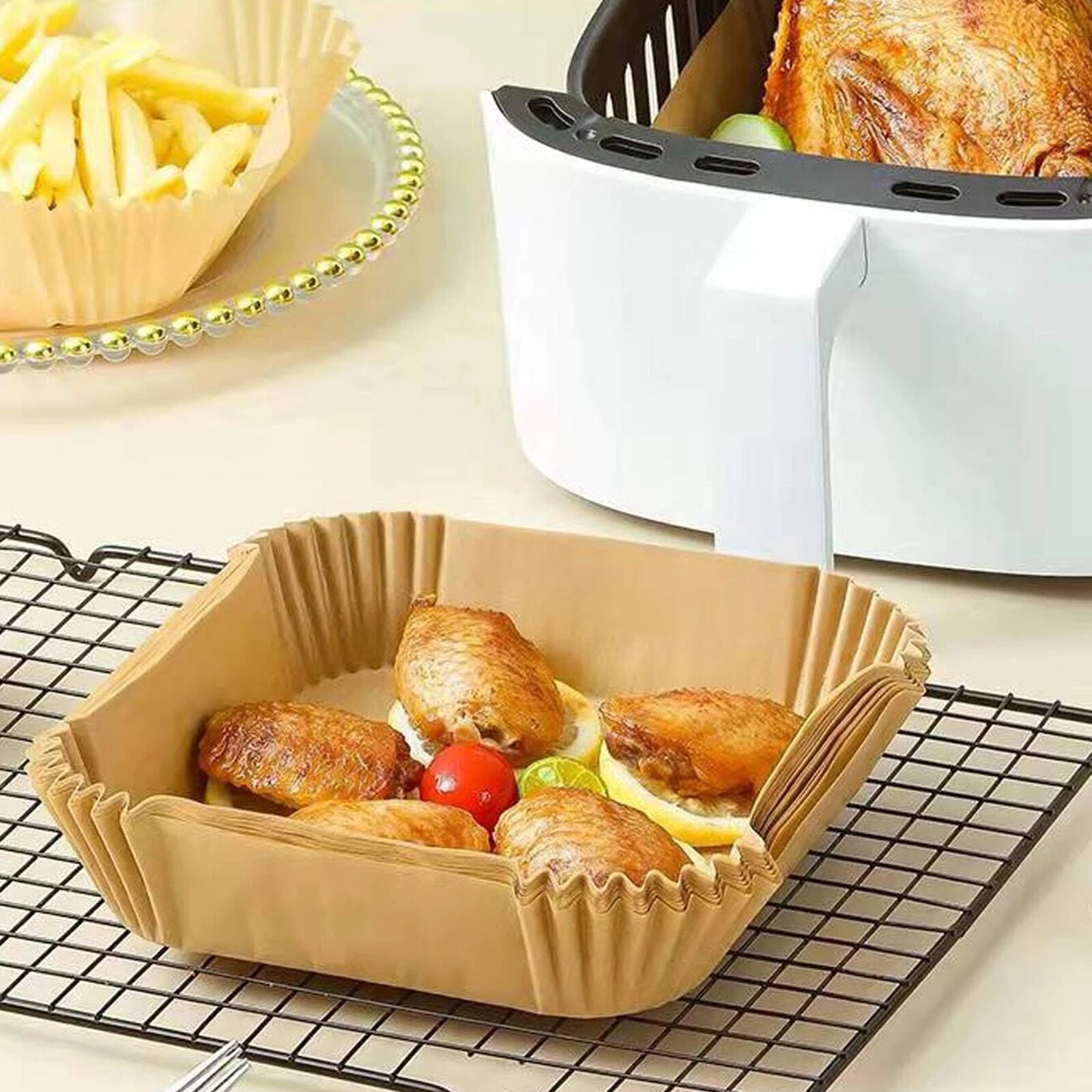 Set 50 buc. Hartie de Copt pentru Airfryer Patrata Dimensiune 23x23 cm ...