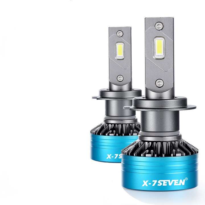 Set 2 becuri LED H7, X-7seven® Apollo, lumina 6500K, 14000 lumeni, 70w ...