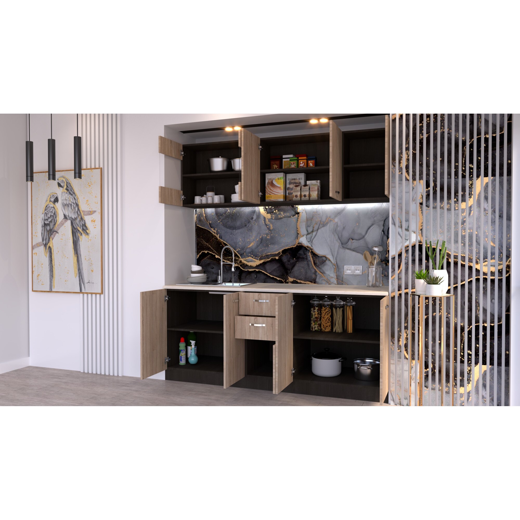 Set Mobila Bucatarie Devis, Interior Stejar Magia, Front Sonoma Deschis ...