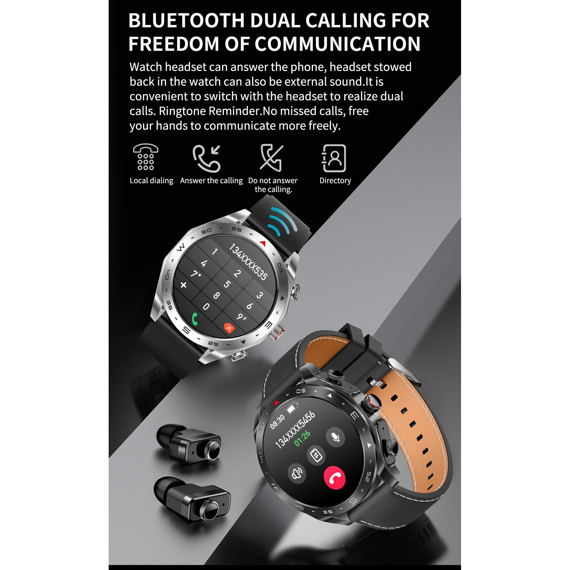 Ceas smartwatch ZEEVOS cu casti bluetooth incorporate, monitorizare ...