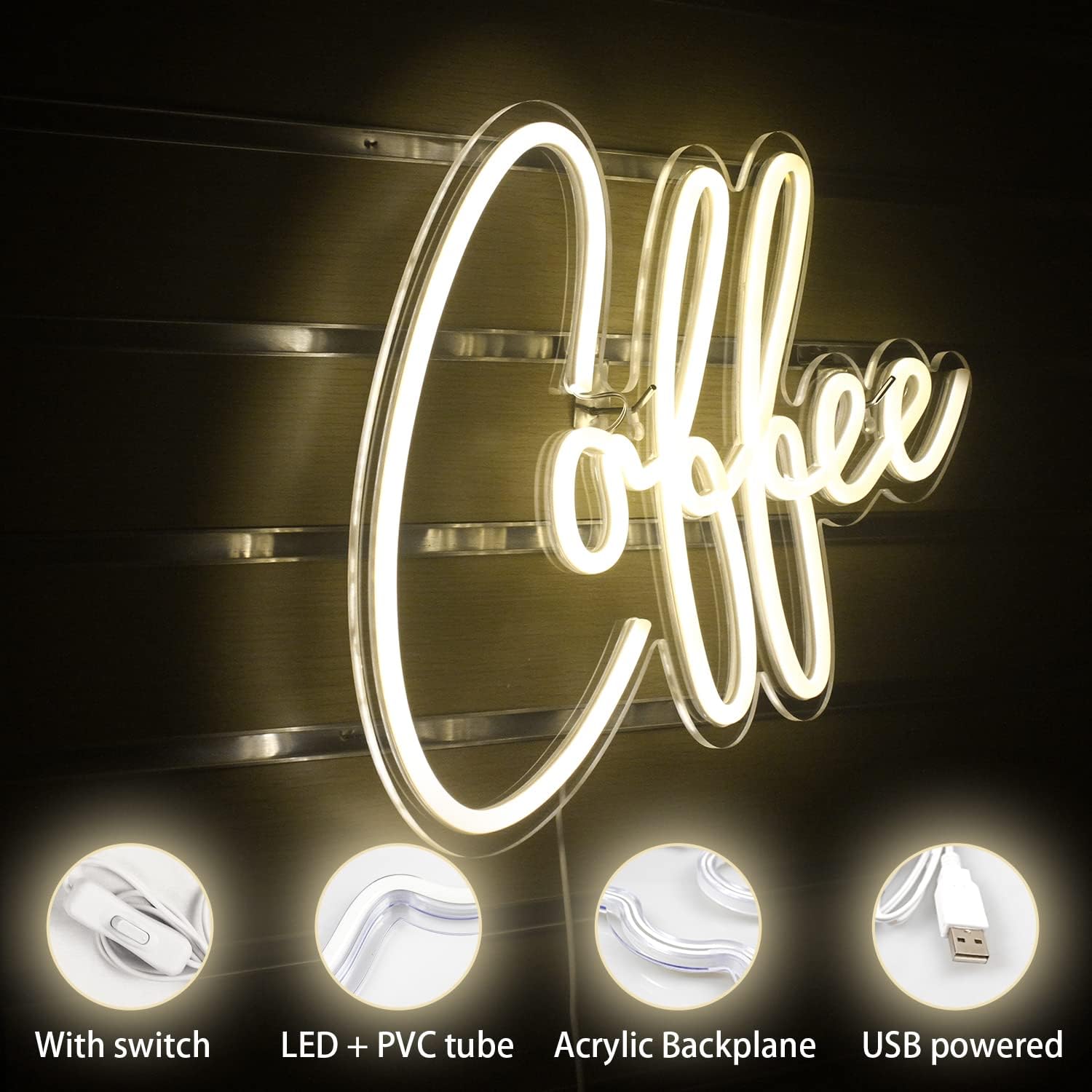 Semn luminos LED - Coffee, Decoratiune pentru Perete, Text pe Fundal ...