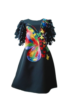 Rochie dama, fluturi colorati pictati, Barbie, Multicolor, M INTL - eMAG.ro