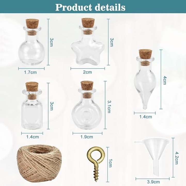 Pachet de 50 de sticlute mici, cu dopuri de pluta, REFORUNG, Cu sfoara ...