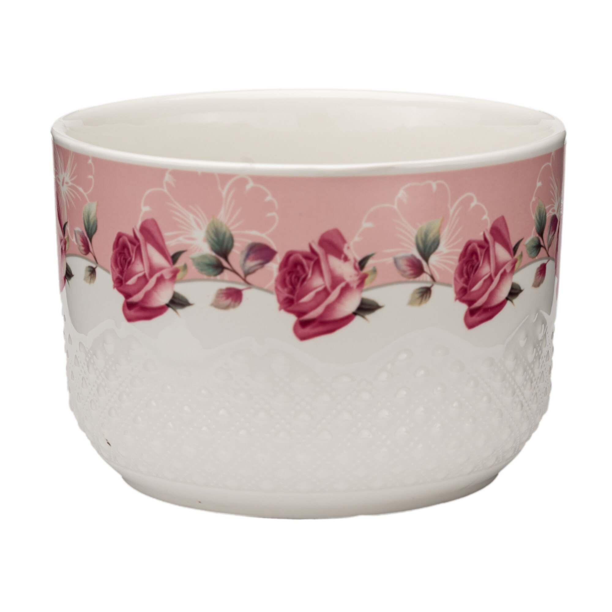 Set 3 boluri ceramice, capac plastic, etansare vid, model floral - eMAG.ro